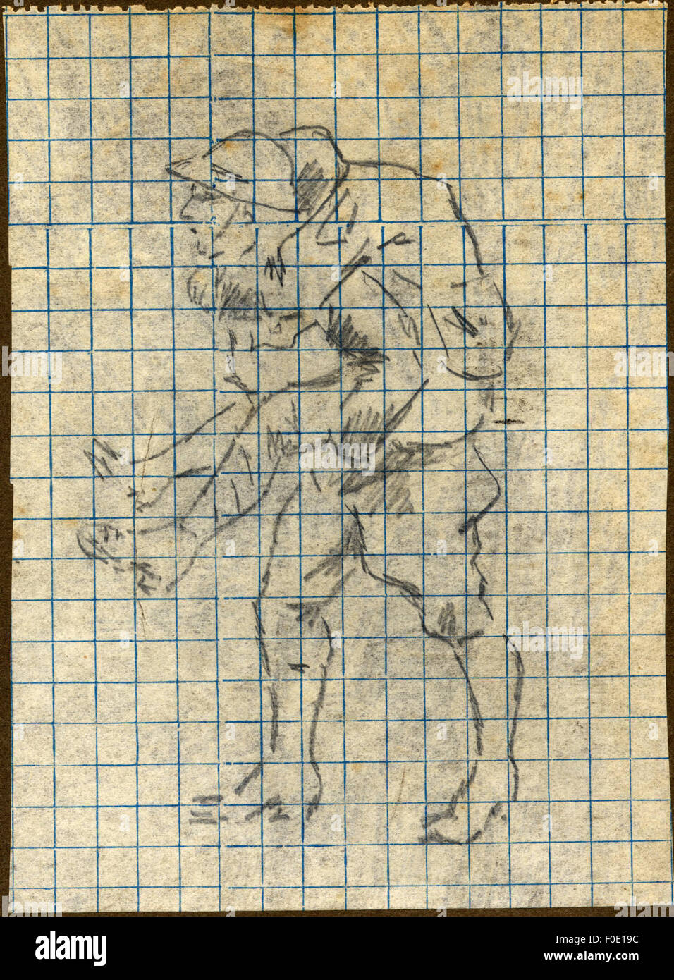 This sketch depicts a soldier carrying a wounded man, likely ...