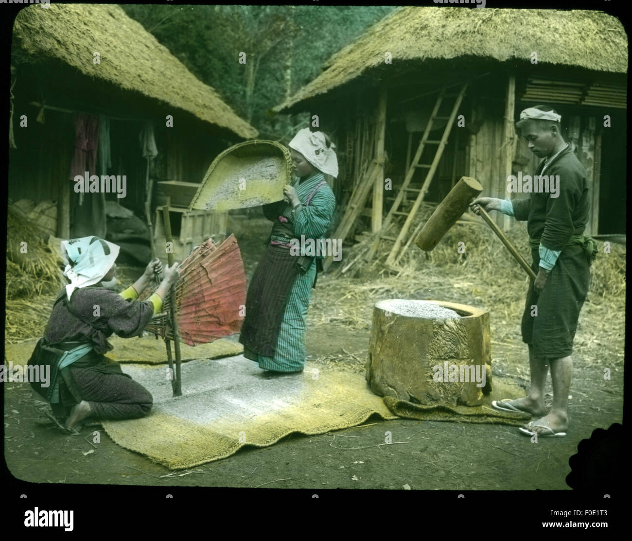 This image features two women engaged in the traditional practice of ...