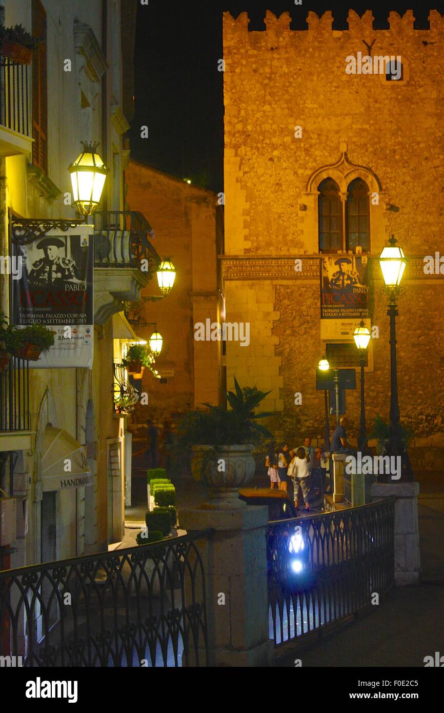 Italy, Sicily, evening, taormina downtown, mediterranean, buildings ...