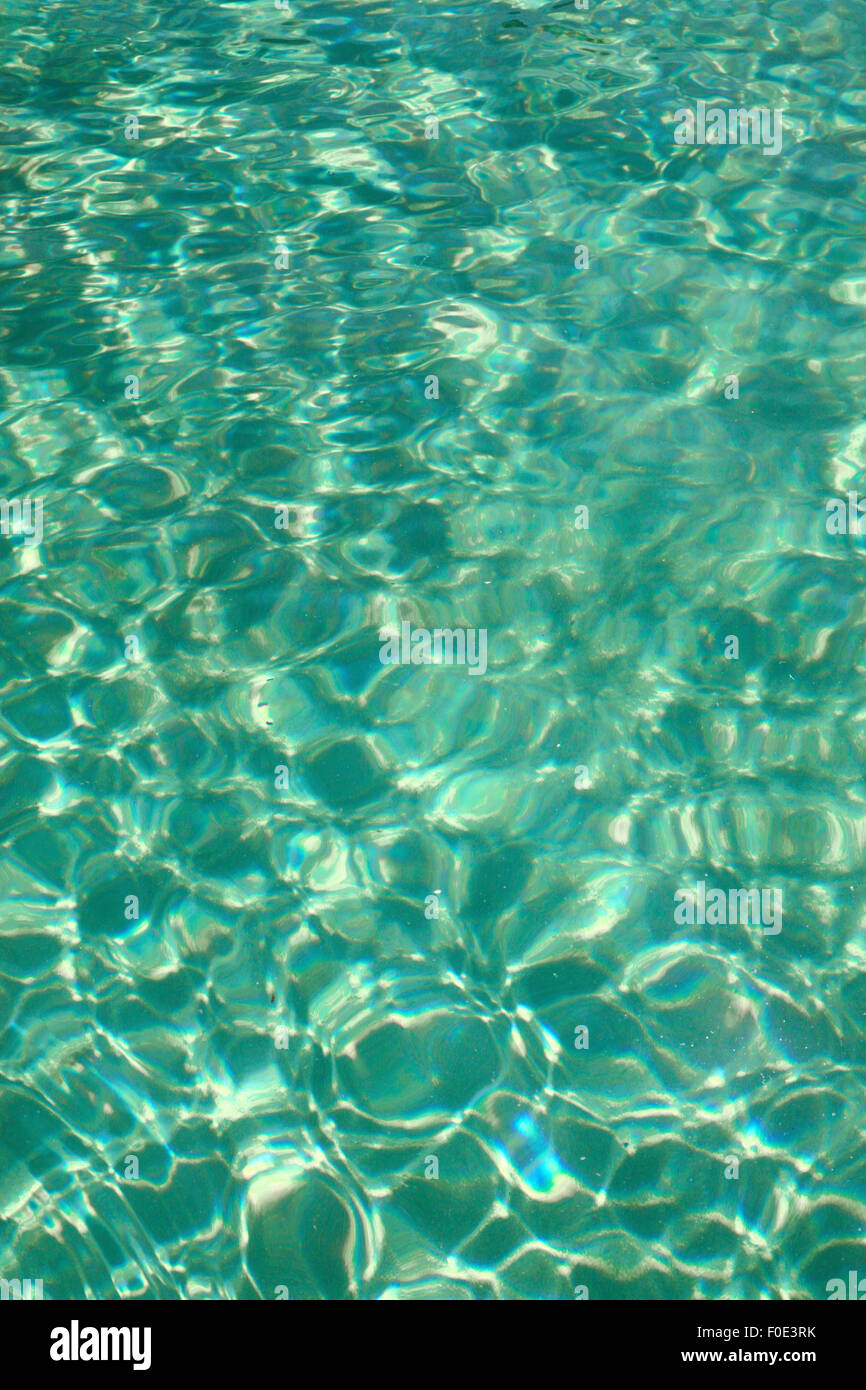 Reflection in clear water in a paradise swimming pool background ...