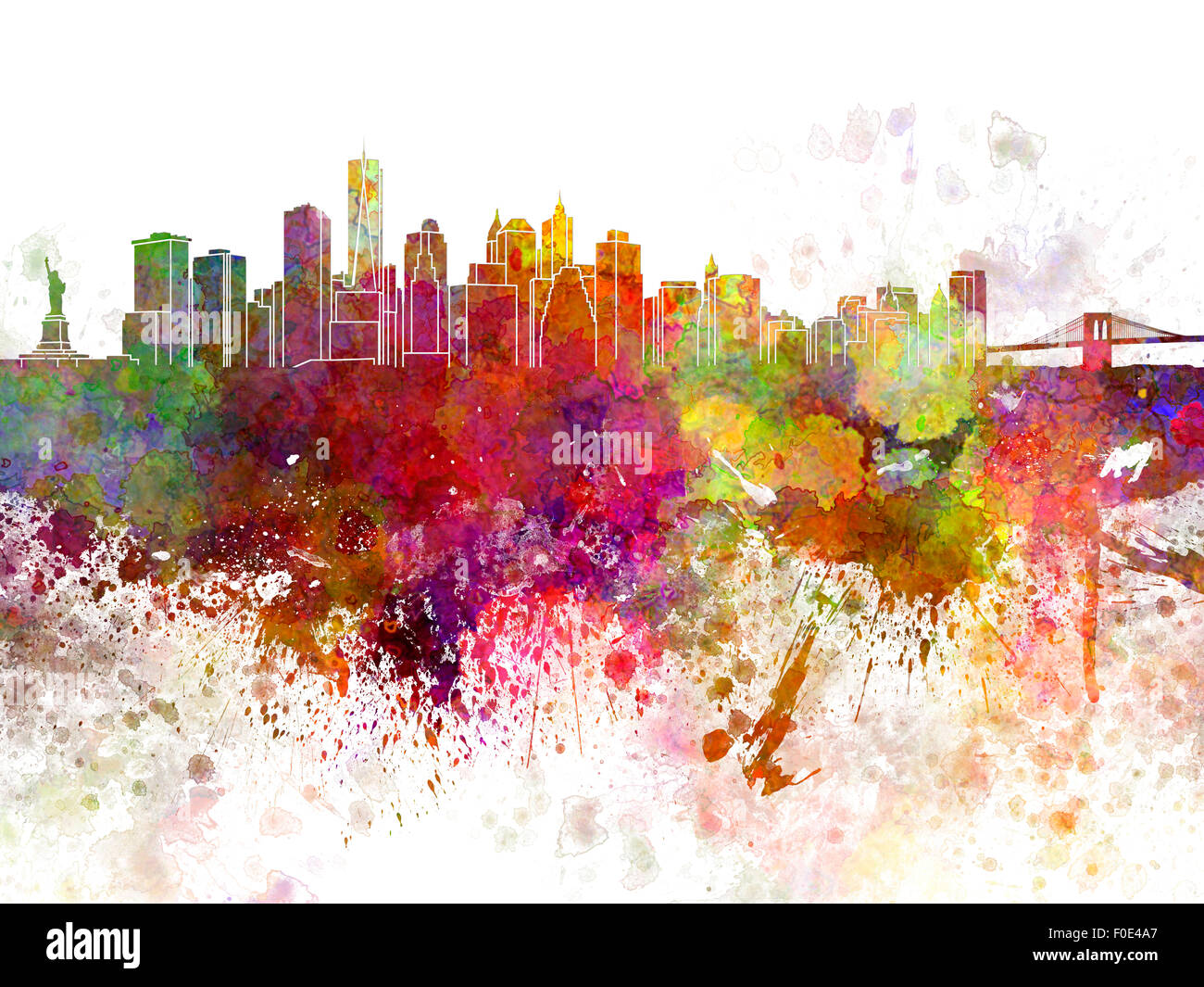 New York skyline v2 in watercolor background Stock Photo - Alamy