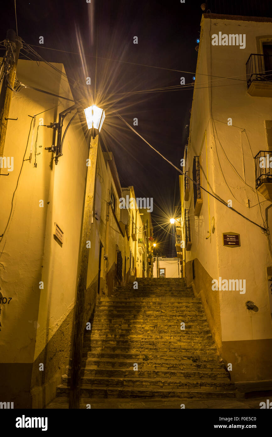 Illuminated buildings in Zacatecas, Mexico at night Stock Photo - Alamy