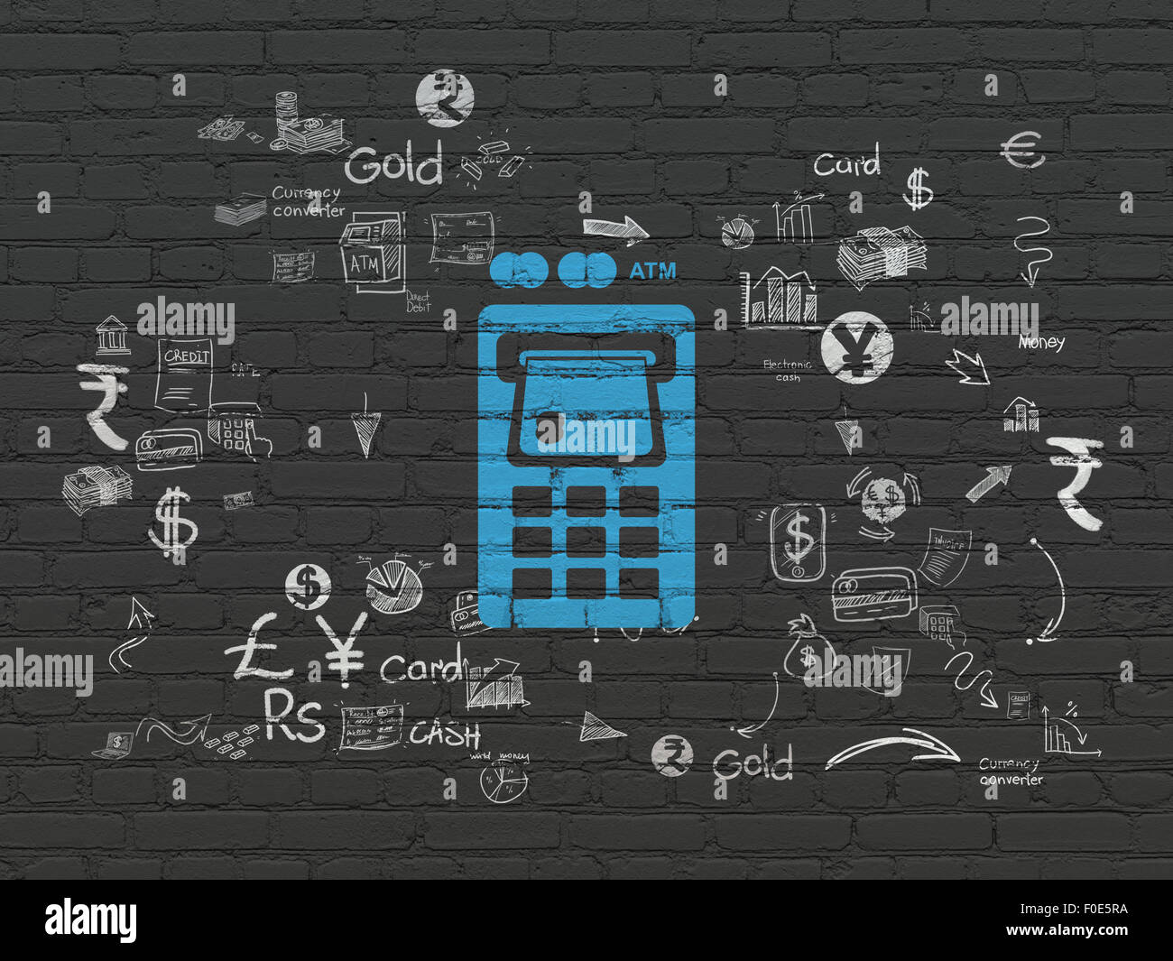 Currency concept: ATM Machine on wall background Stock Photo - Alamy