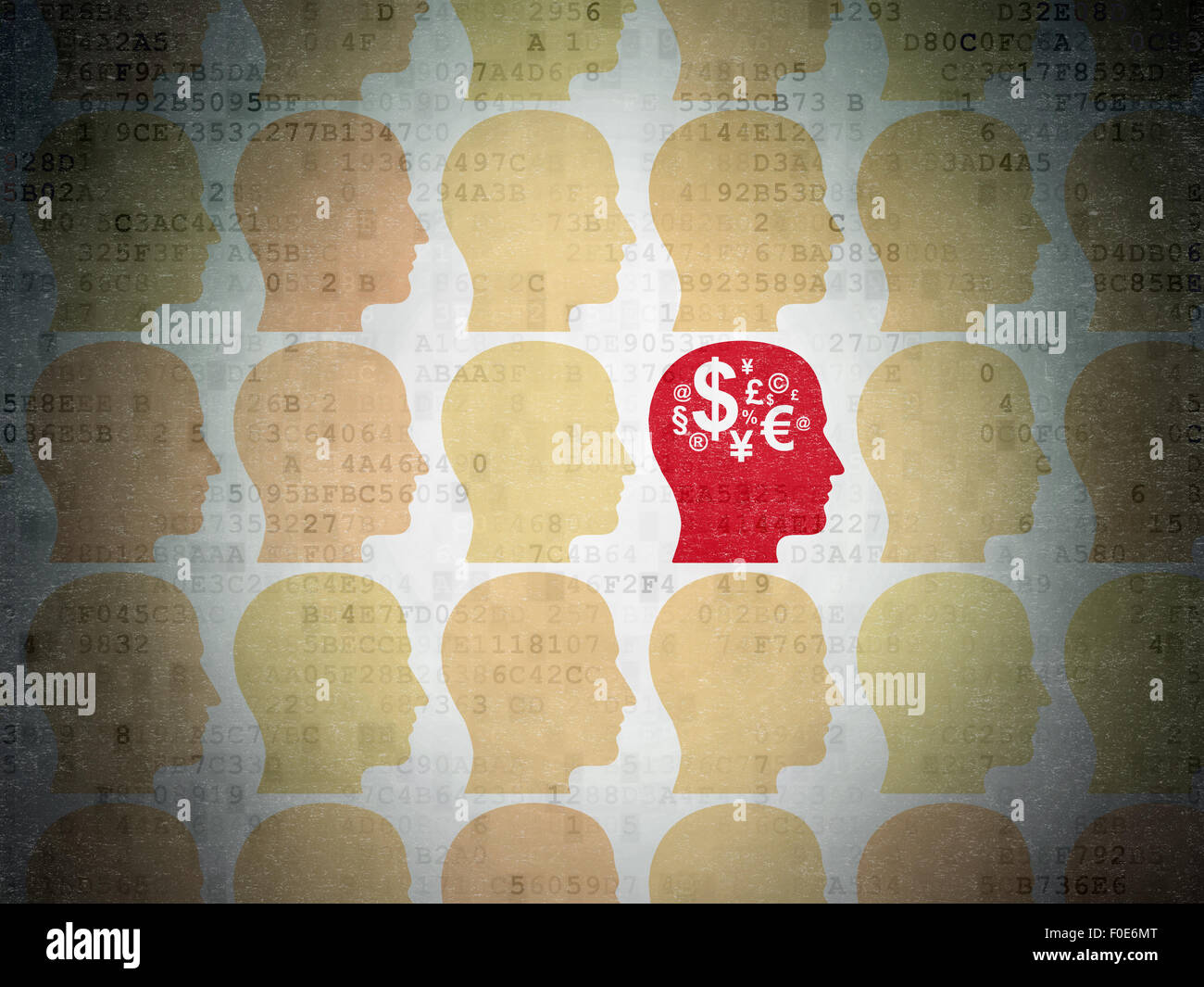 Business concept: head with finance symbol icon on Paper Stock Photo ...
