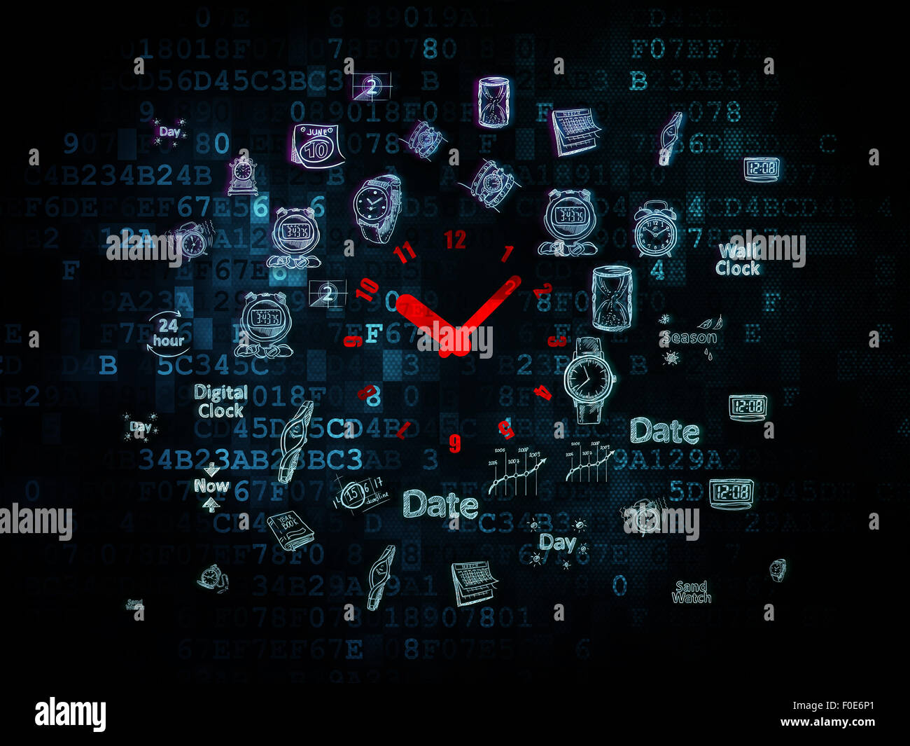 Time concept: Clock on Digital background Stock Photo - Alamy