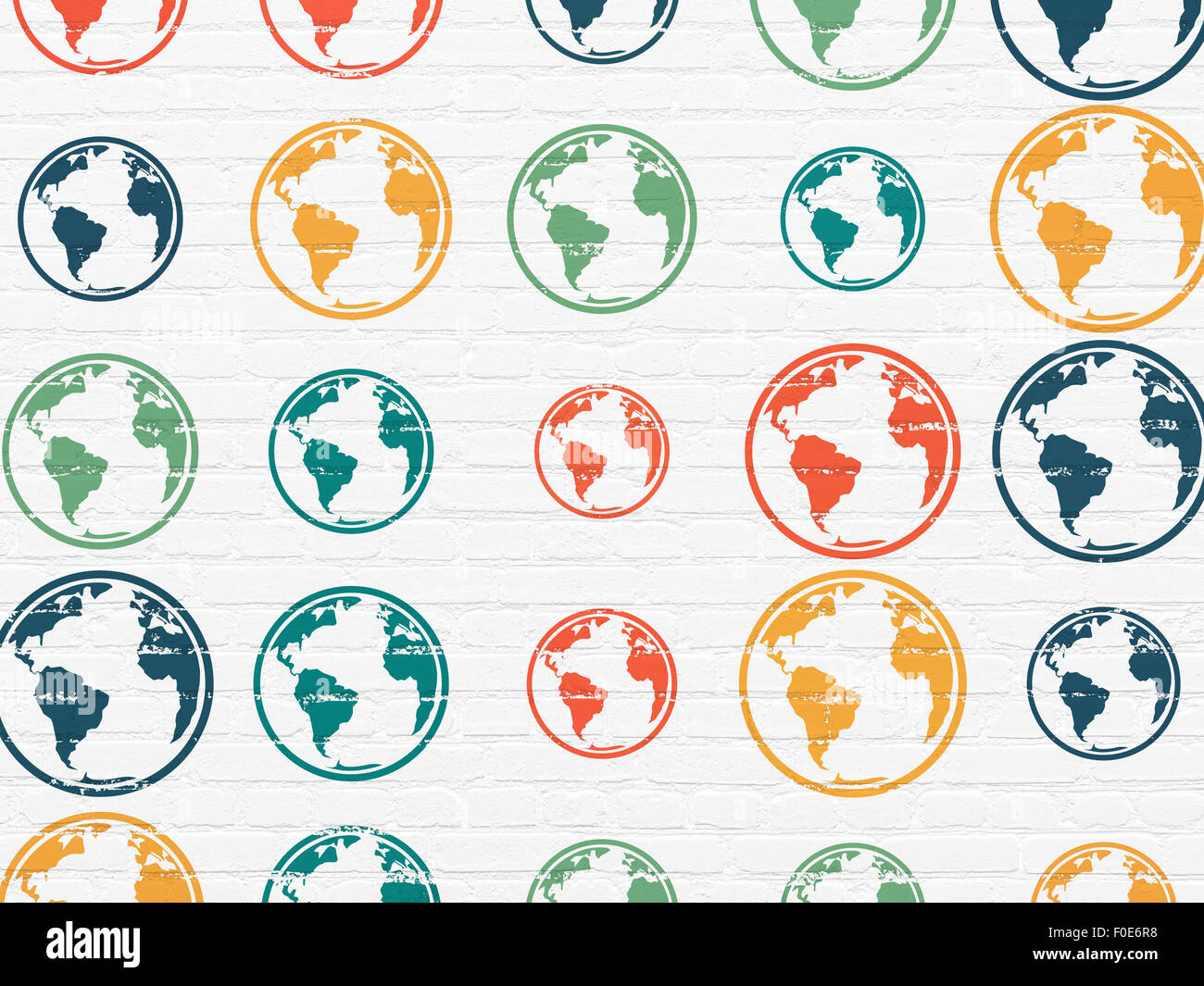 Science concept: Globe icons on wall background Stock Photo - Alamy