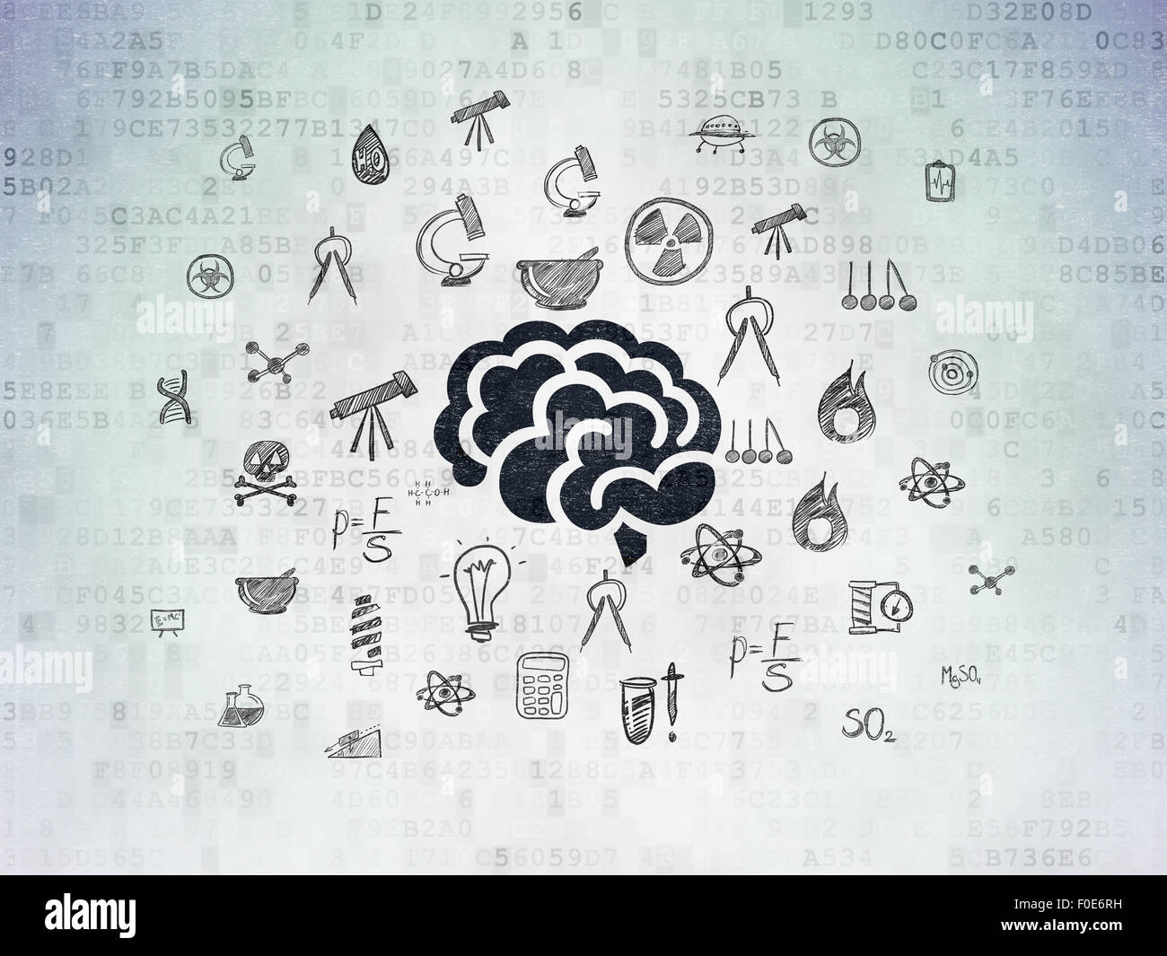 Science concept: Brain on Digital Paper background Stock Photo - Alamy