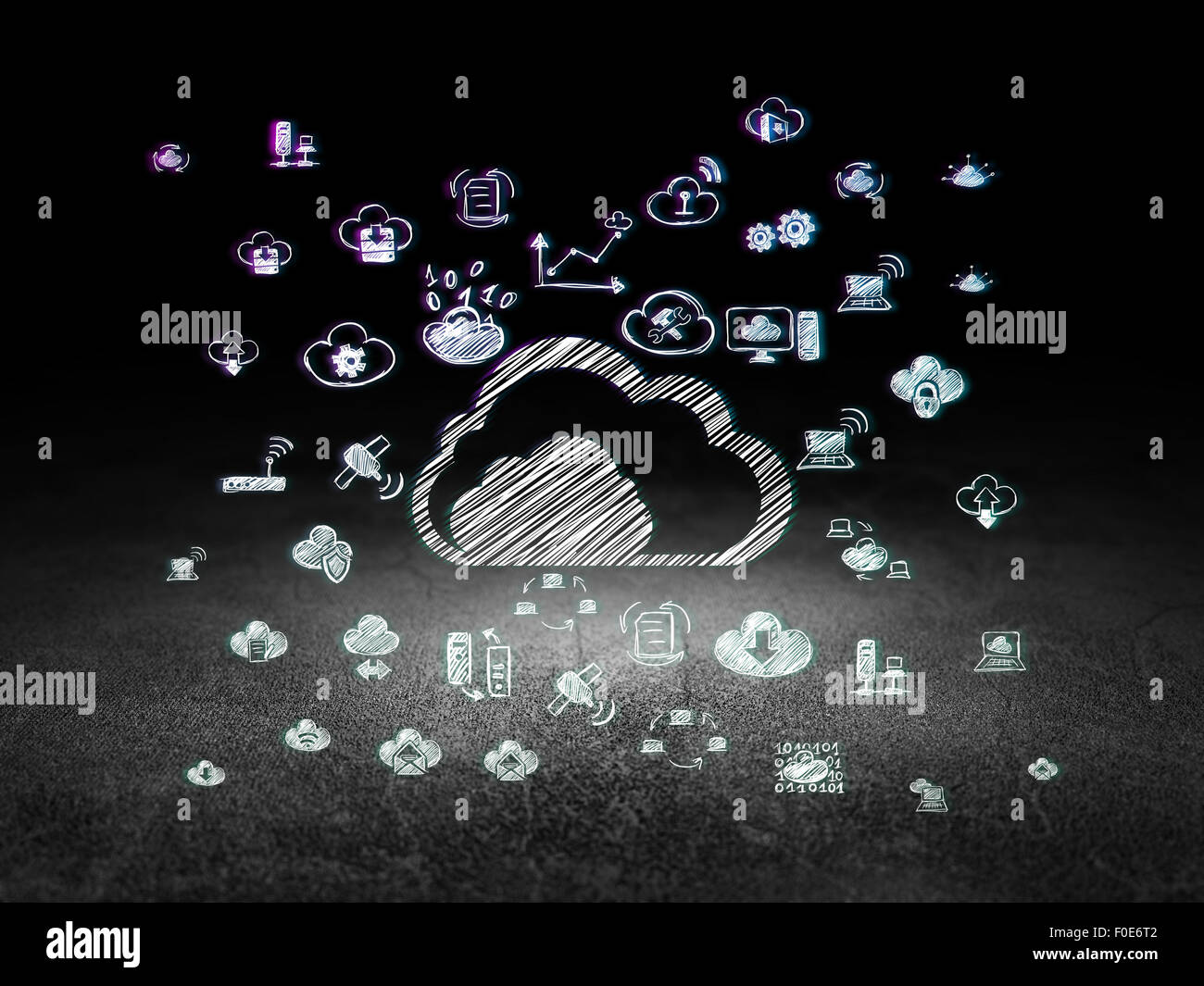 Cloud computing concept: Cloud in grunge dark room Stock Photo - Alamy