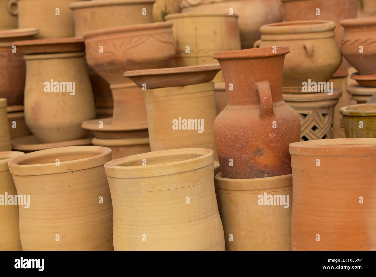 Handmade moroccan clay dishware in a pottery shop near Tiznit, in ...