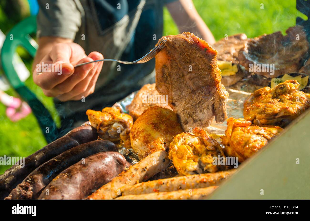 Barbecue Time. Grilling Time. Various of Meats and Sausages on the Hot ...