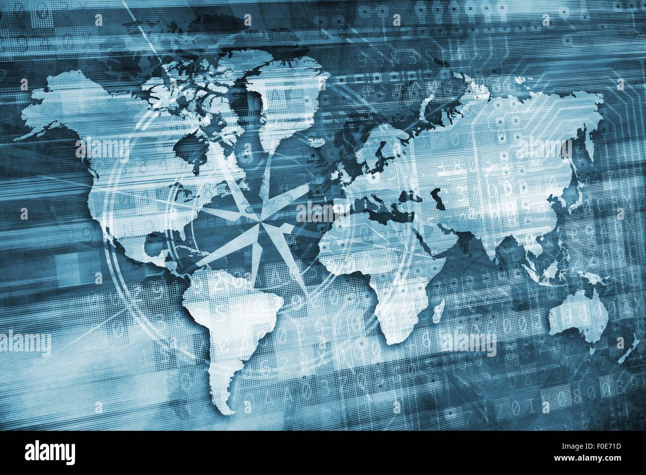 Blue Digital World Concept Illustration 3D. Abstract Digital Global ...