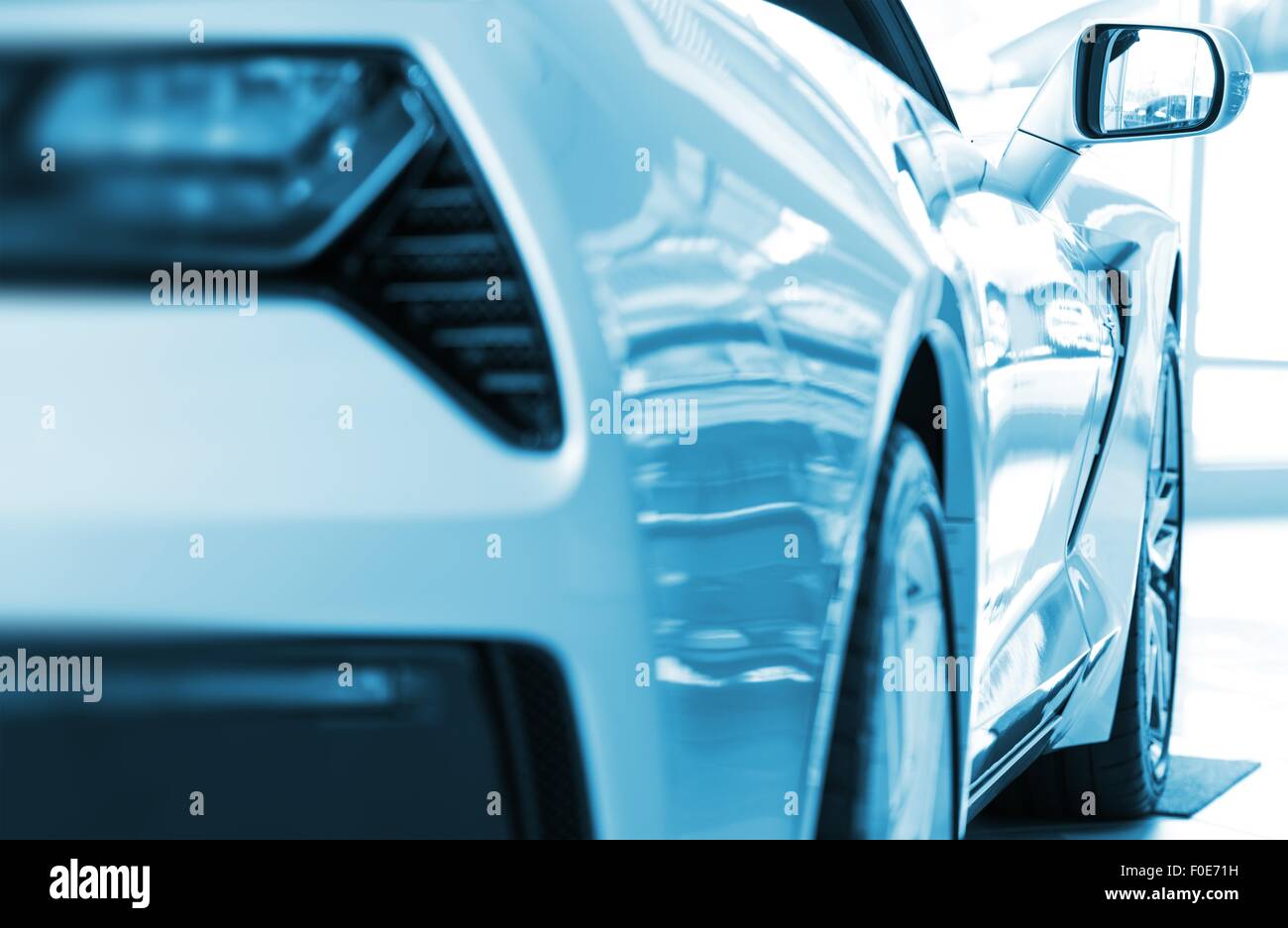 Brand New Super Car For Sale. Blue Color Grading Transportation Concept ...