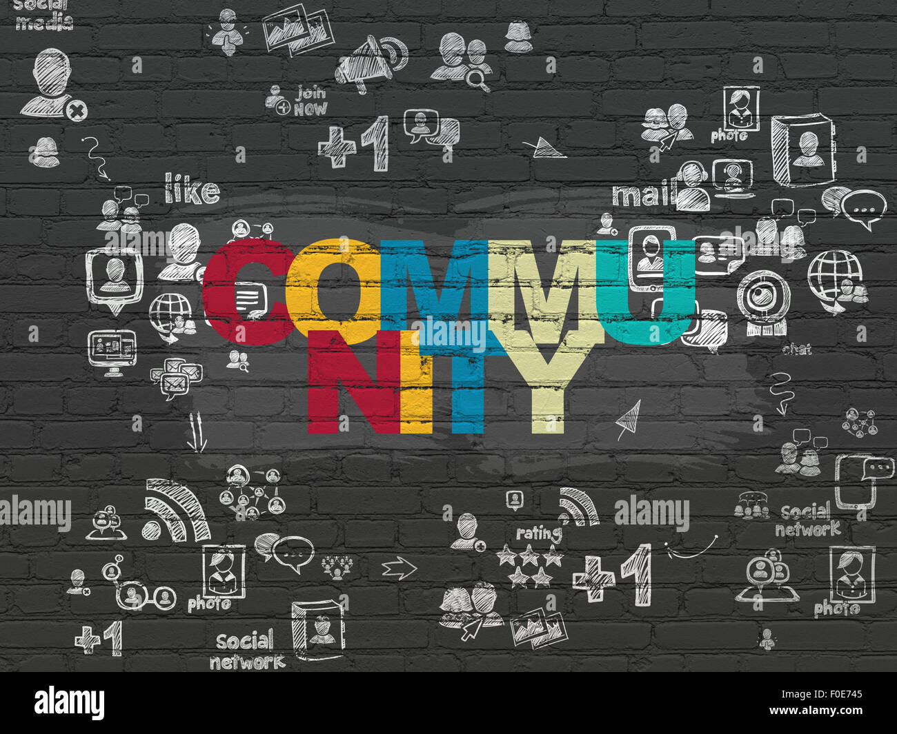 Social media concept: Community on wall background Stock Photo - Alamy