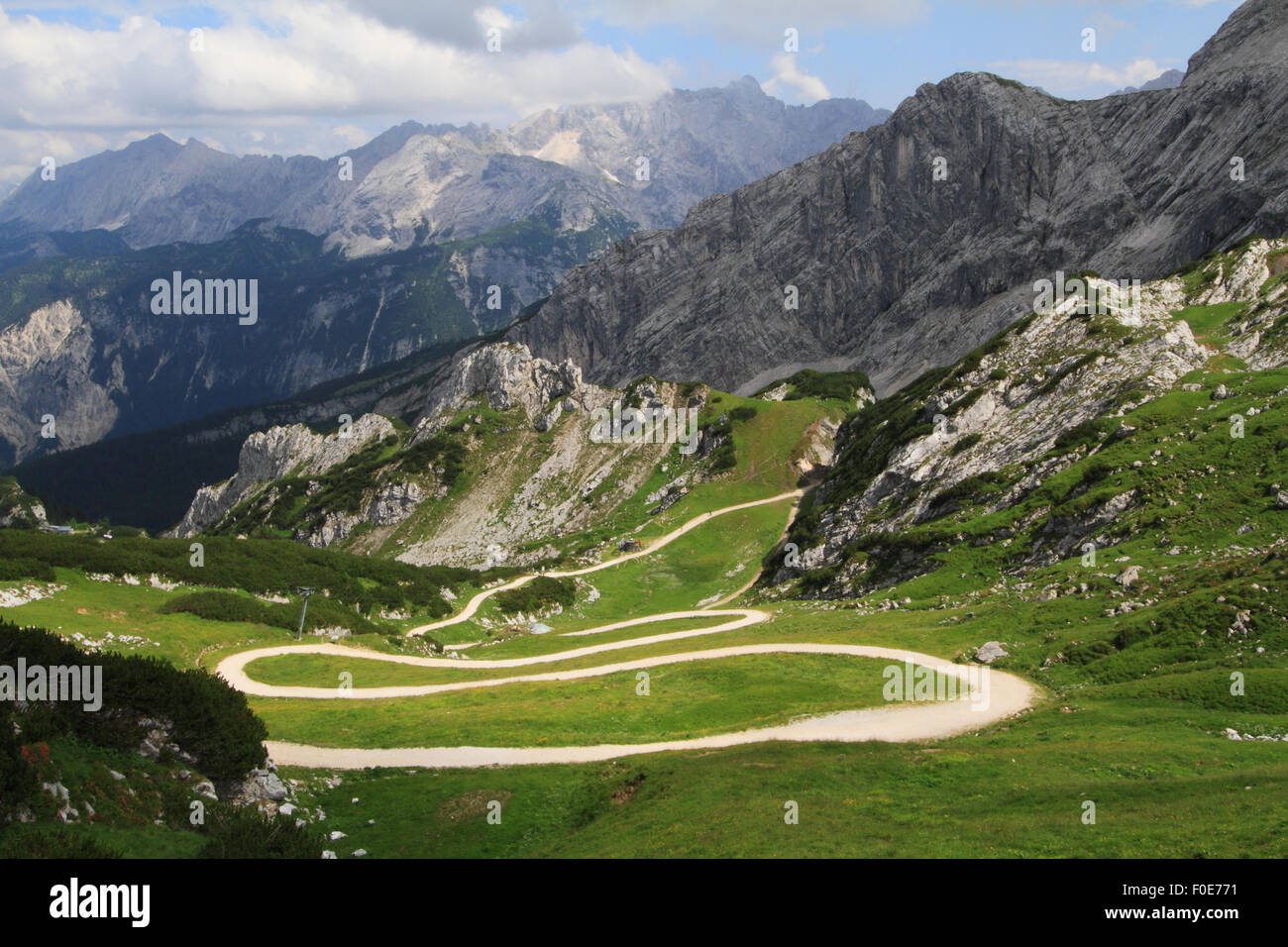 A winding footpath near the summit of Alpspitze in Bavaria, Germany ...
