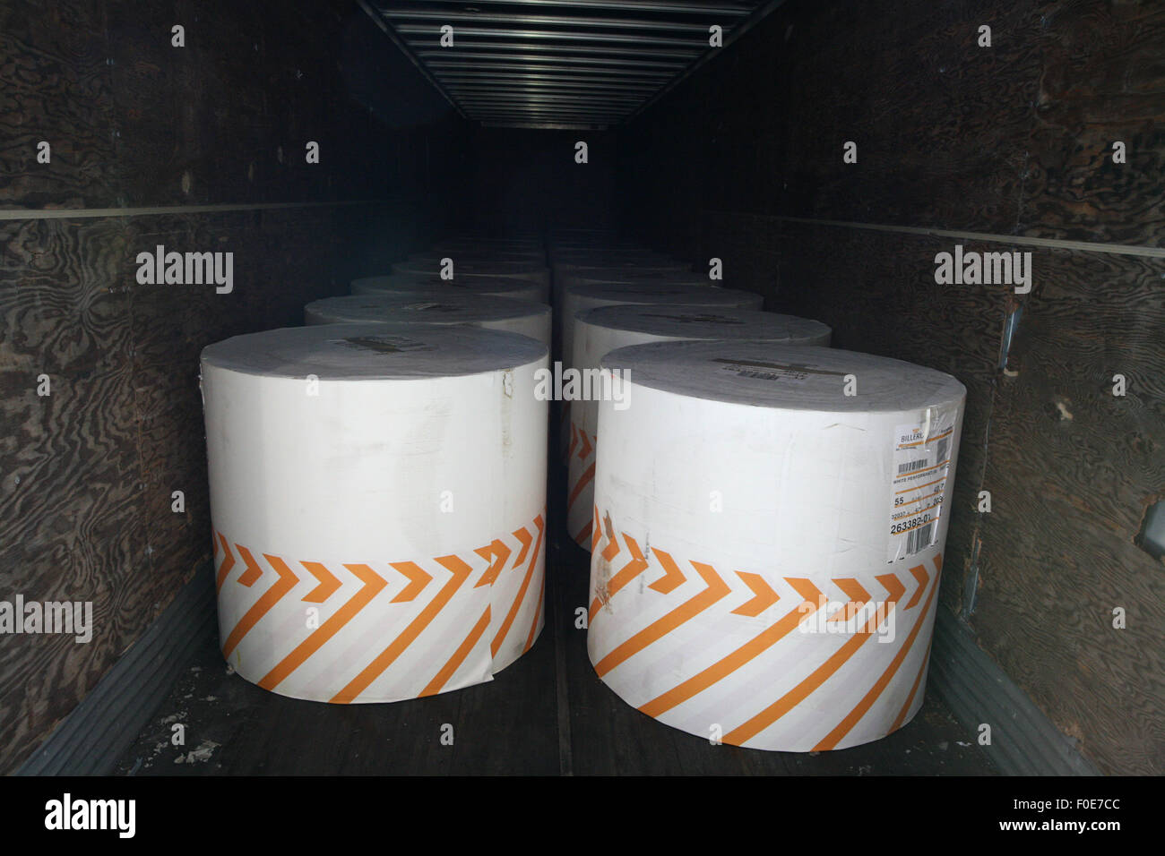 paper rolls in truck trailer Stock Photo - Alamy