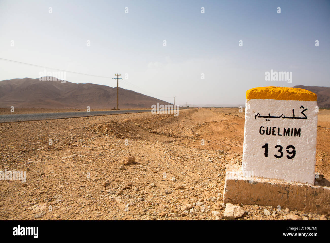 Guelmin 139 kilometers - road sign distance indicator on the road to ...