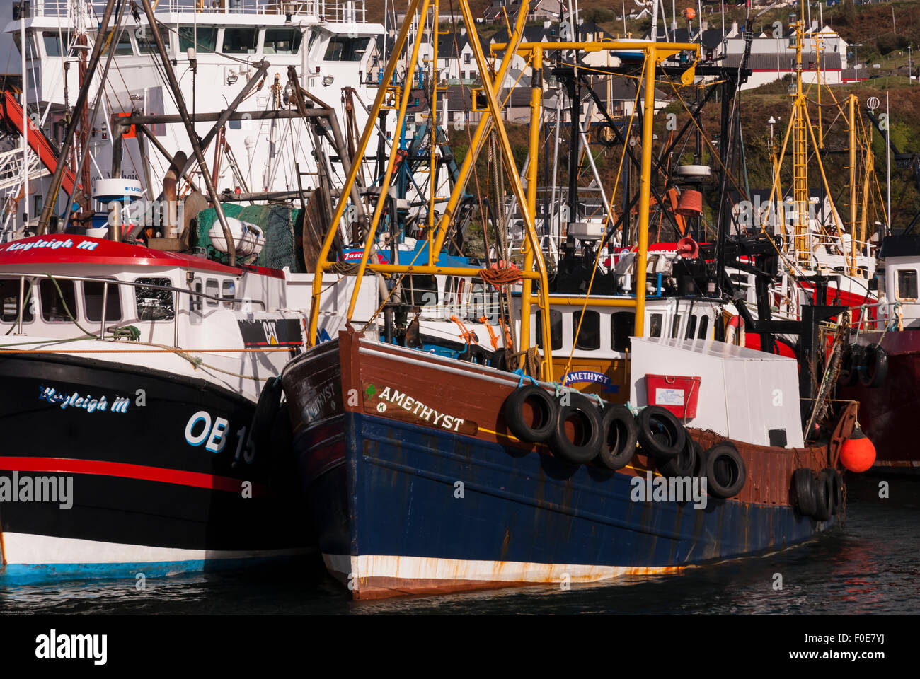 Boats tied up alongside at Mallaig harbour, lochaber, Scotland Stock ...