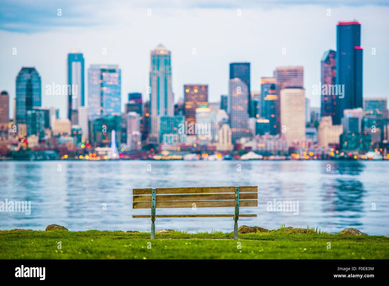 Seattle Vista Bench. Seattle Skyline and the Bay Vista Wooden Bench ...
