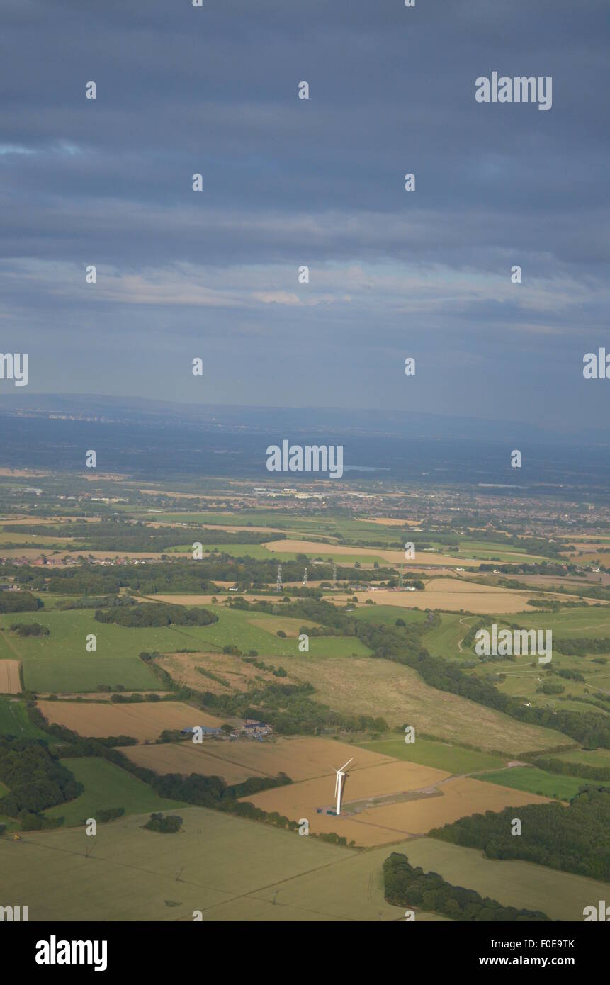 View above Merseyside with wind turbine Stock Photo - Alamy