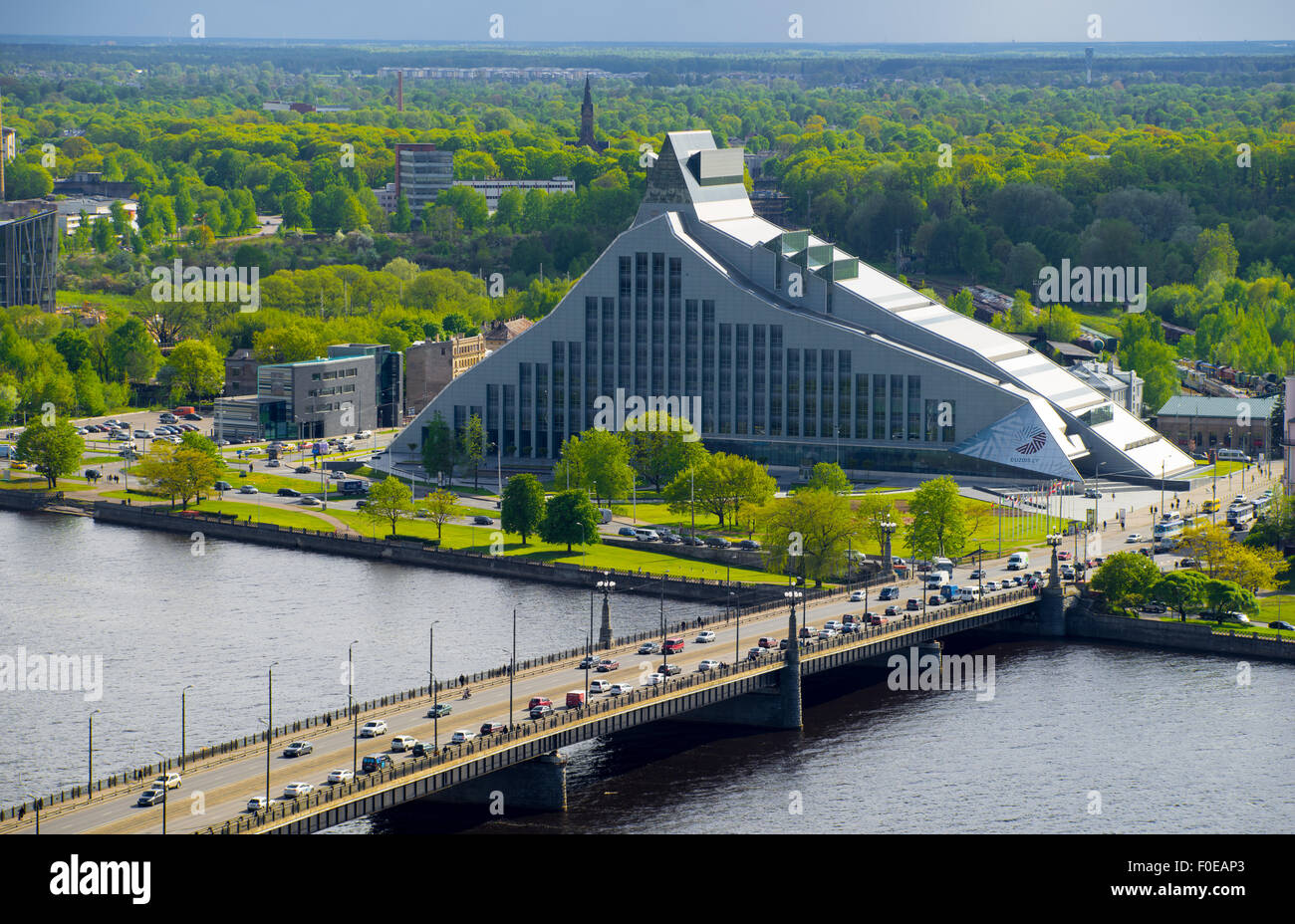 Latvian National Library. View from the air. Summer time Stock Photo ...