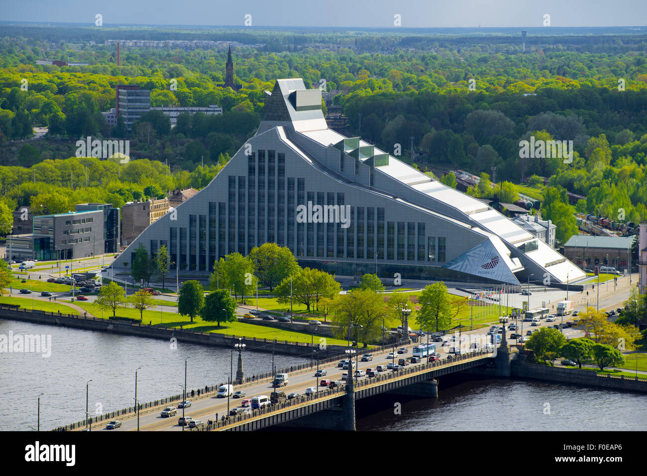 Latvian National Library. View from the air. Summer time Stock Photo ...