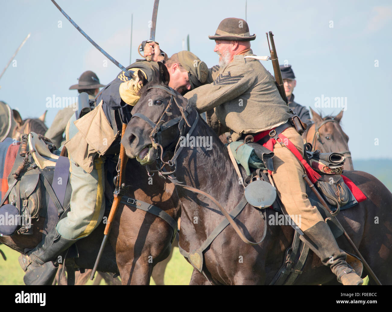 Gettysburg reenactment battle, Cavalry charge between Union and ...