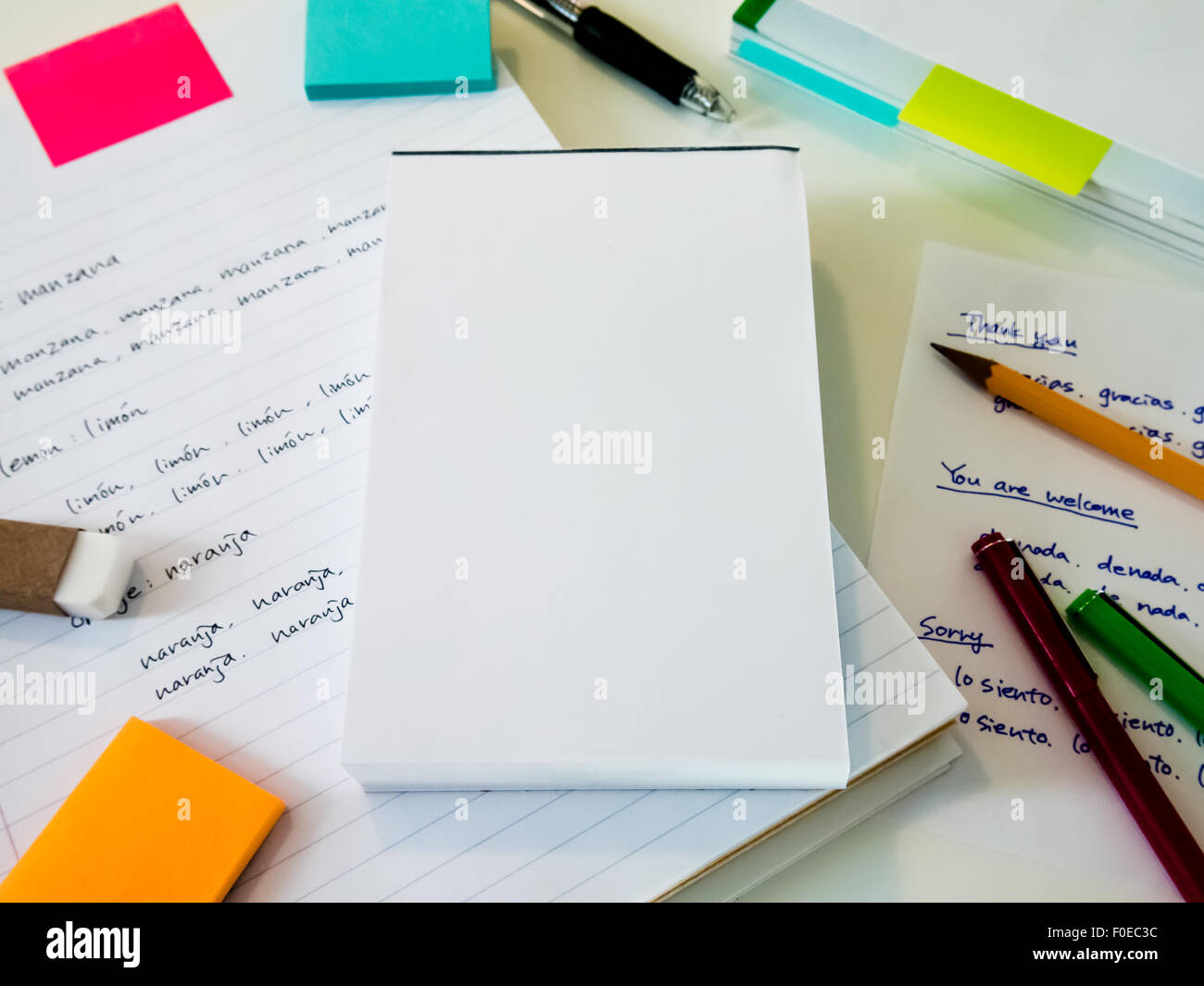 Learning other language writing words on the notebook. You can write ...