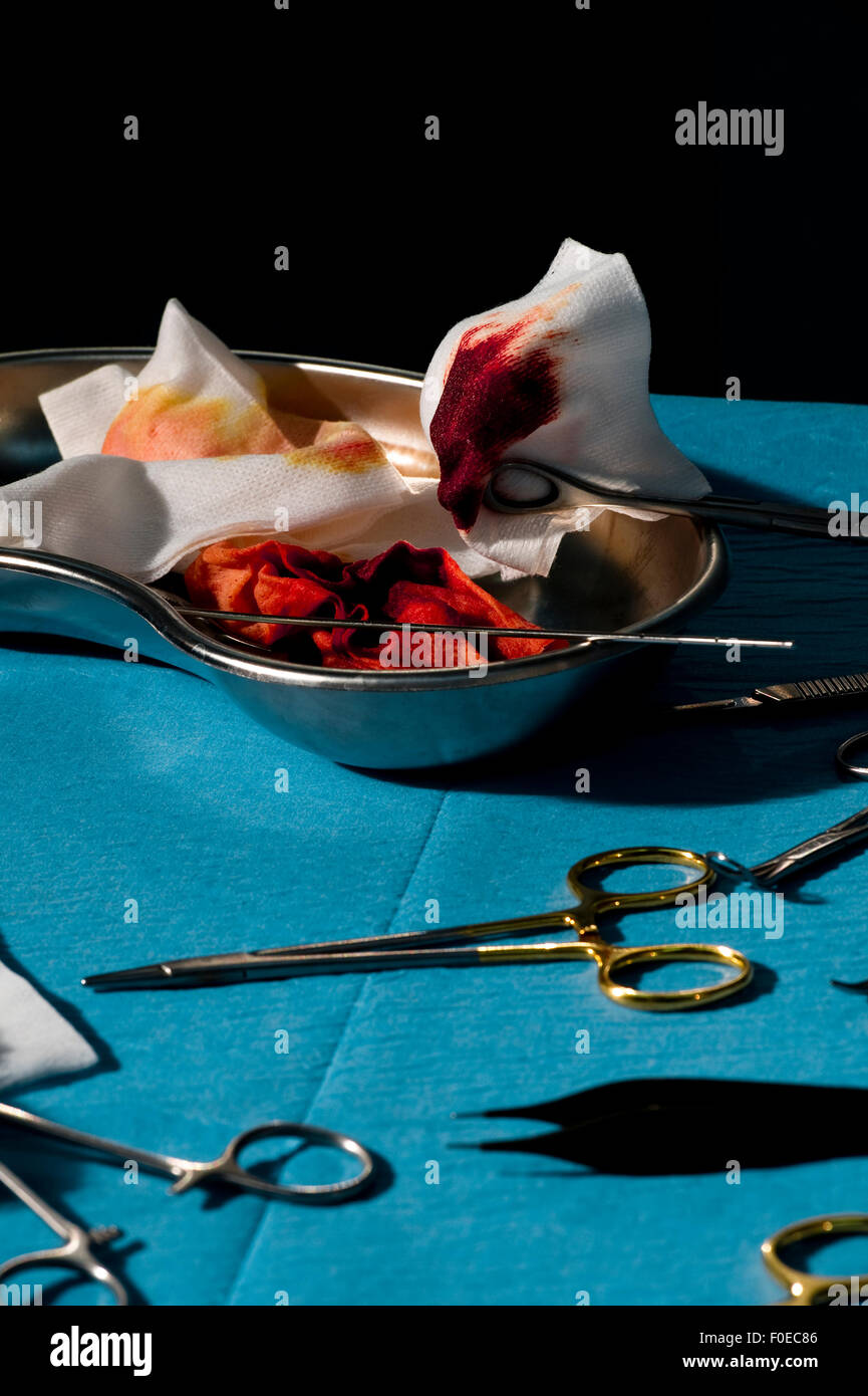 Surgery Tools With Blood Stock Photo - Alamy