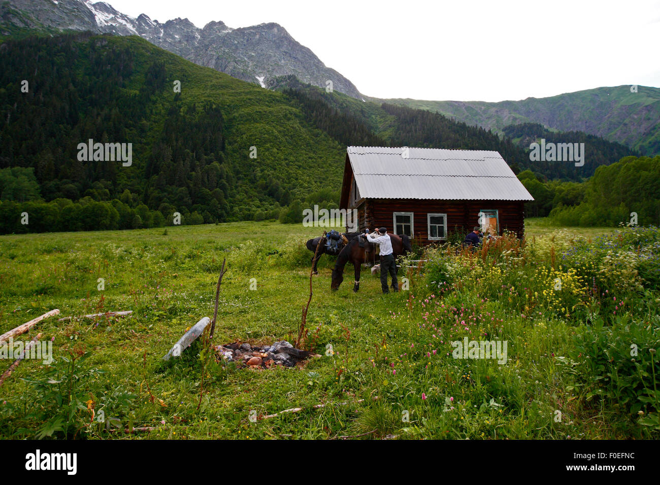 Ranger hut in Arkhyz valley, the western part of the Teberdinsky ...