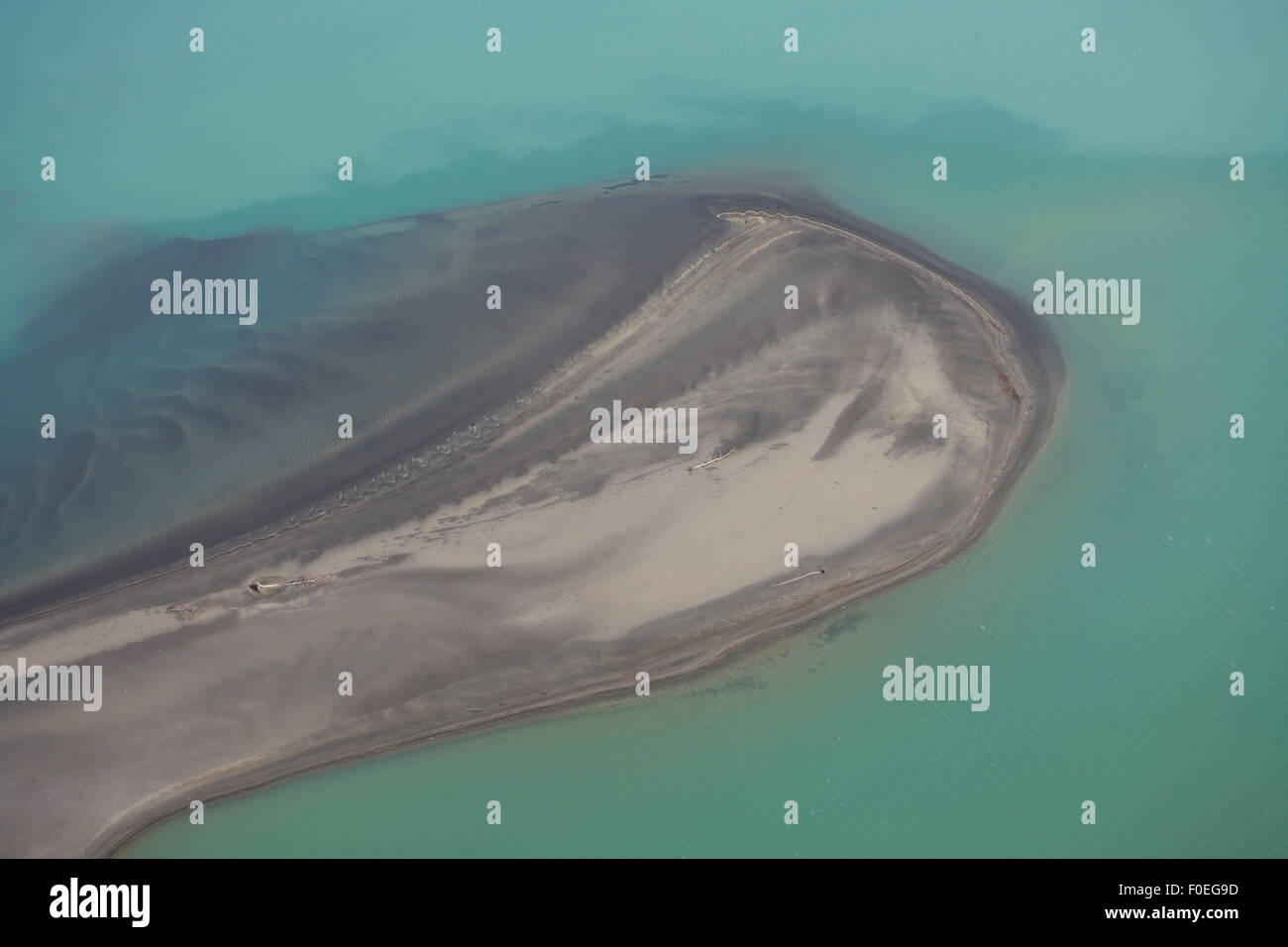 Aerial view showing silt deposits from Rapa river forming sand spits ...