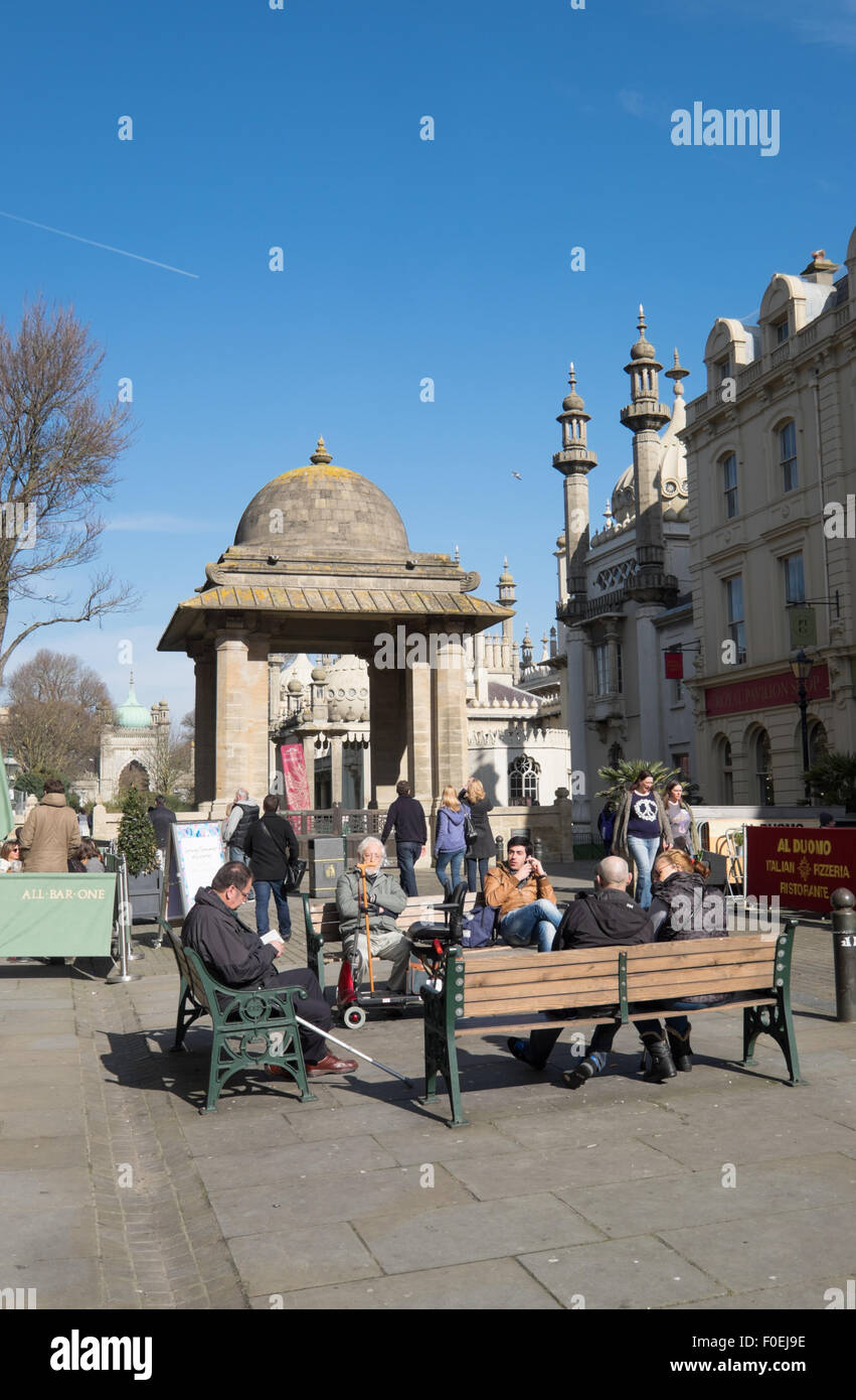 People relaxing at Pavilion Buildings in Brighton Stock Photo - Alamy