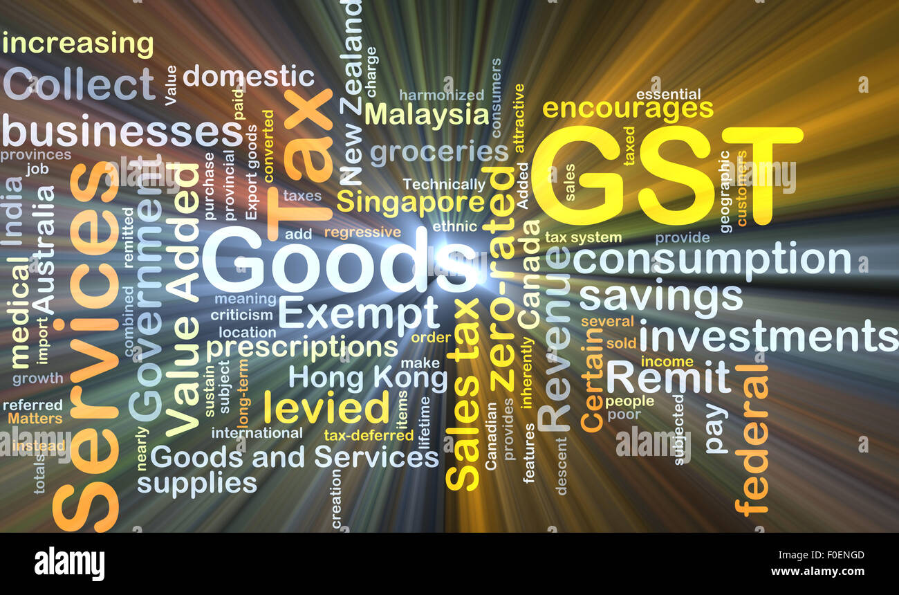 Background concept wordcloud illustration of GST glowing light Stock ...