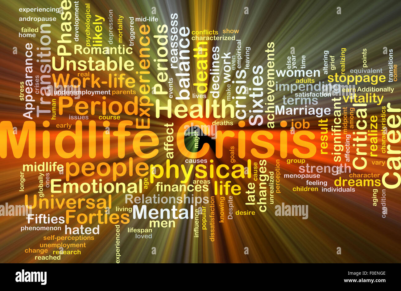Background concept wordcloud illustration of midlife crisis glowing ...