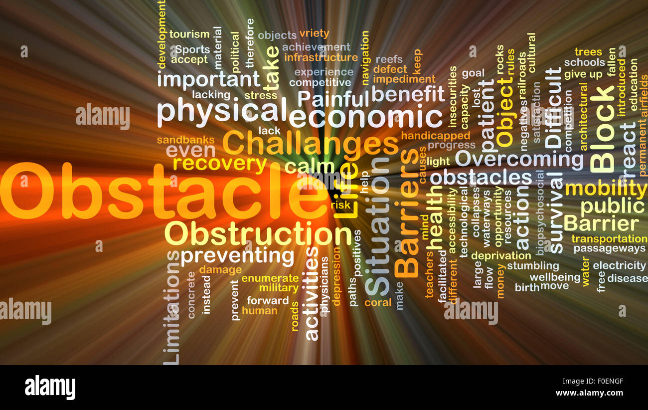 Background concept wordcloud illustration of obstacle glowing light ...