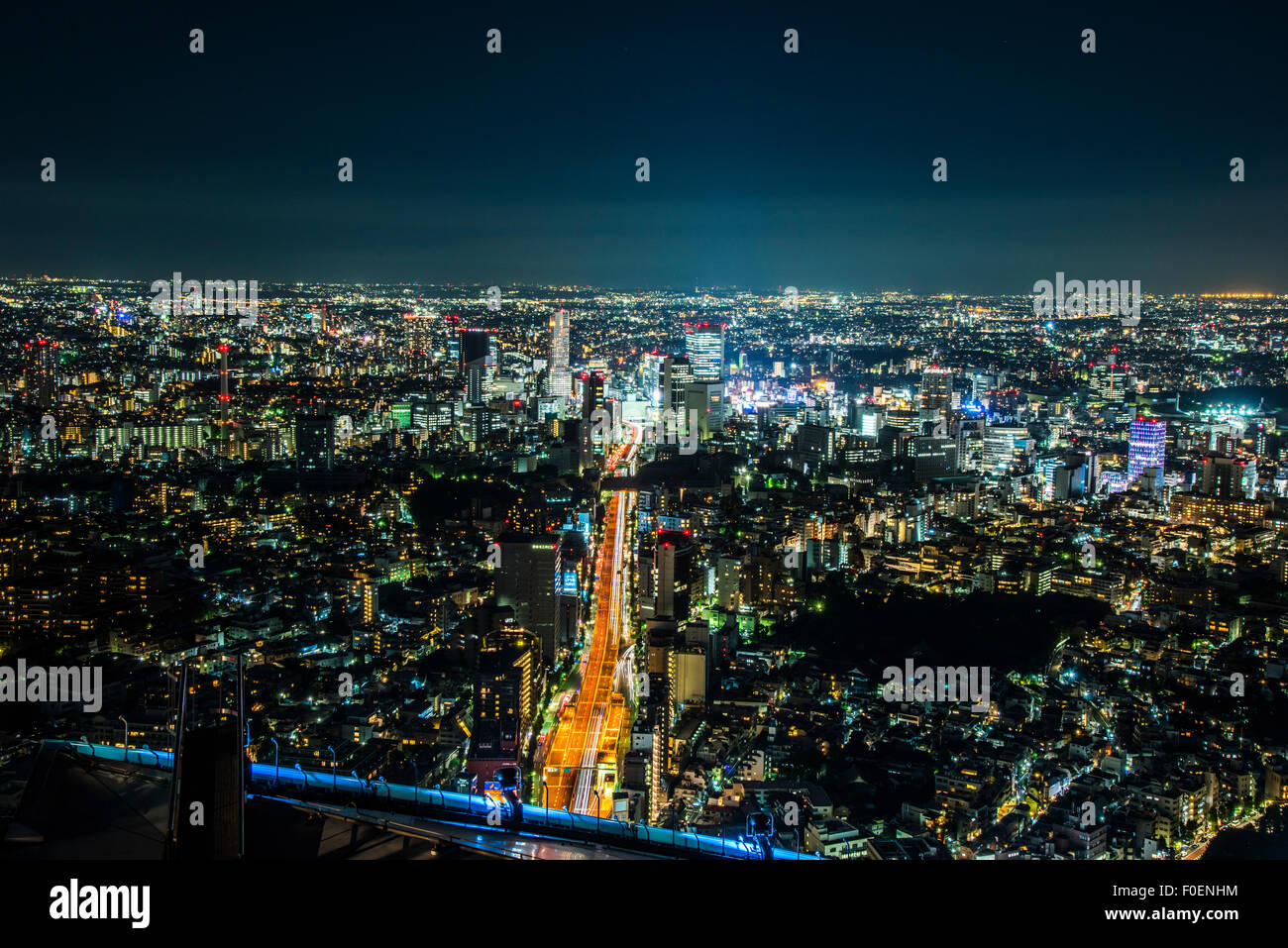 Night view toward Shibuya from Roppongi Hills observatory Sky deck ...