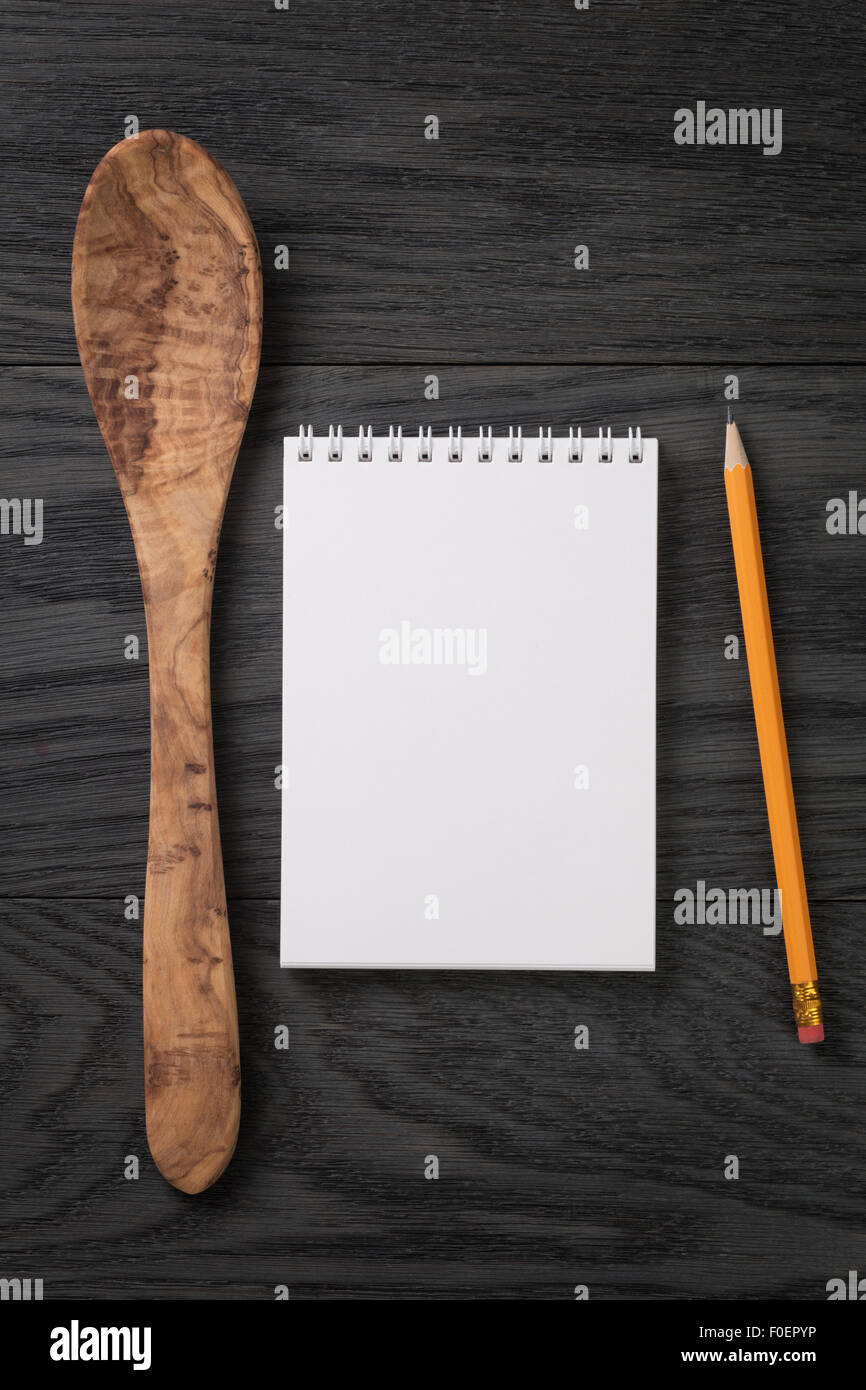 simple blank notepad on rustic wood table, background Stock Photo - Alamy