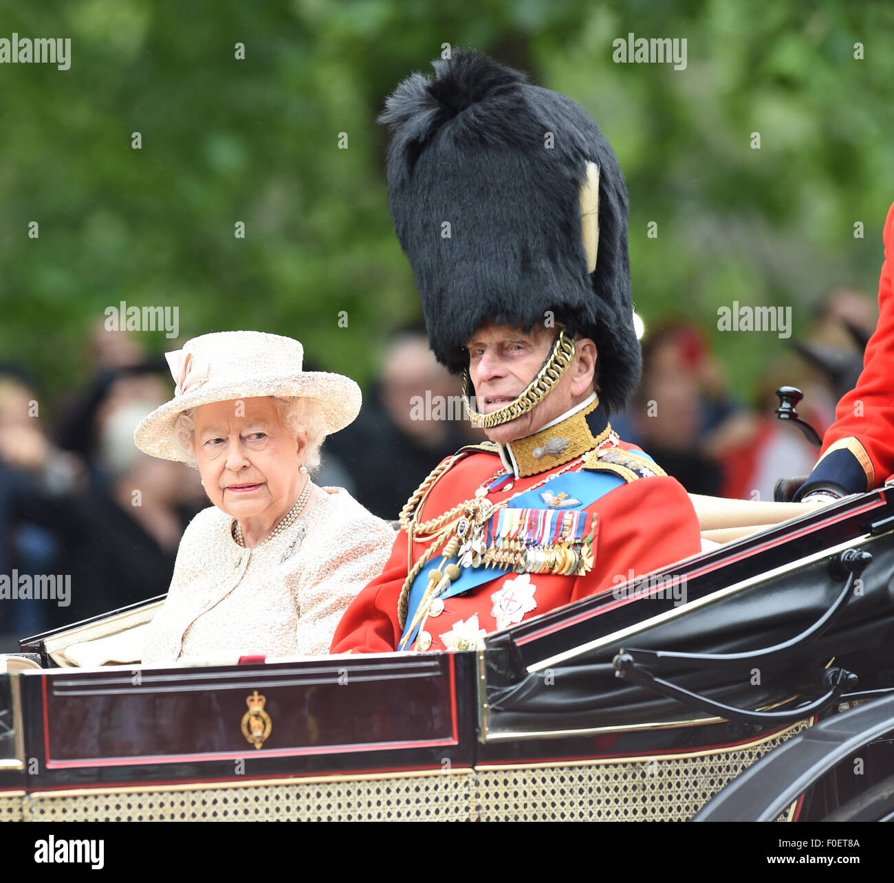 Queen Elizabeth II Seen on parade making her way to horse guards parade ...