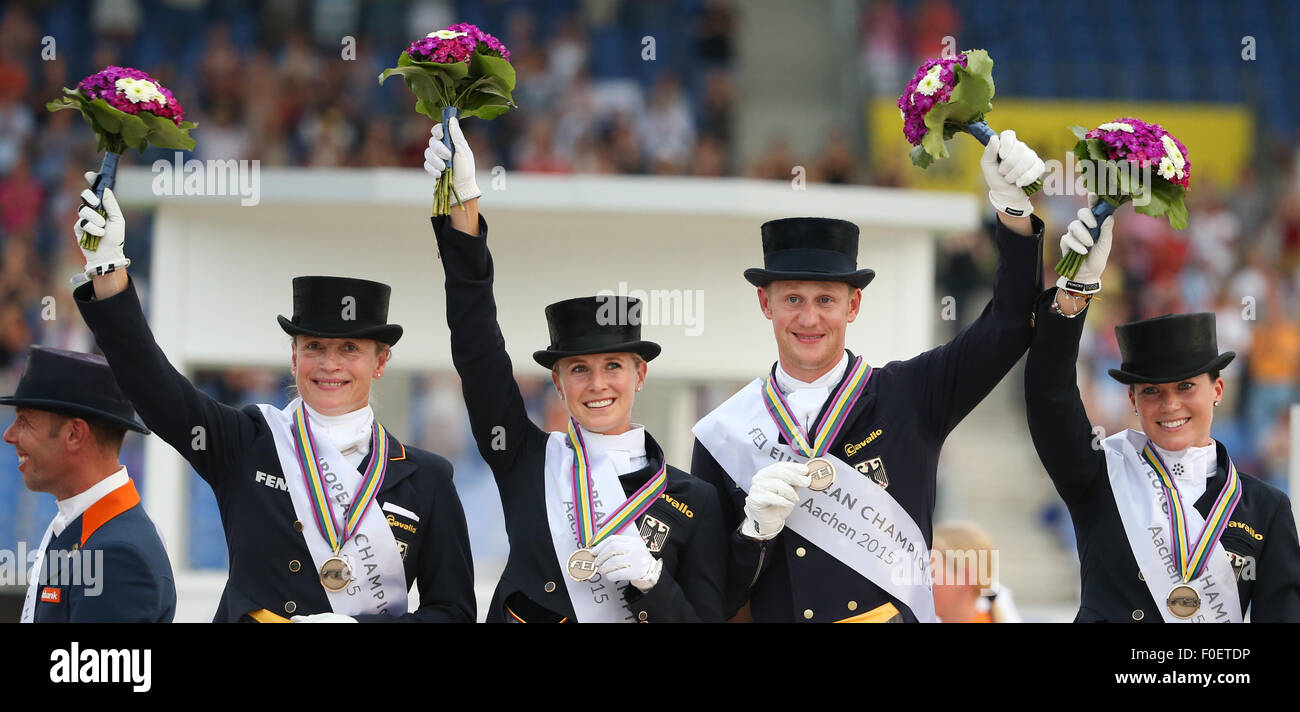 Aachen, Germany. 13th Aug, 2015. Bronze medal winnner Isabell Werth (L ...