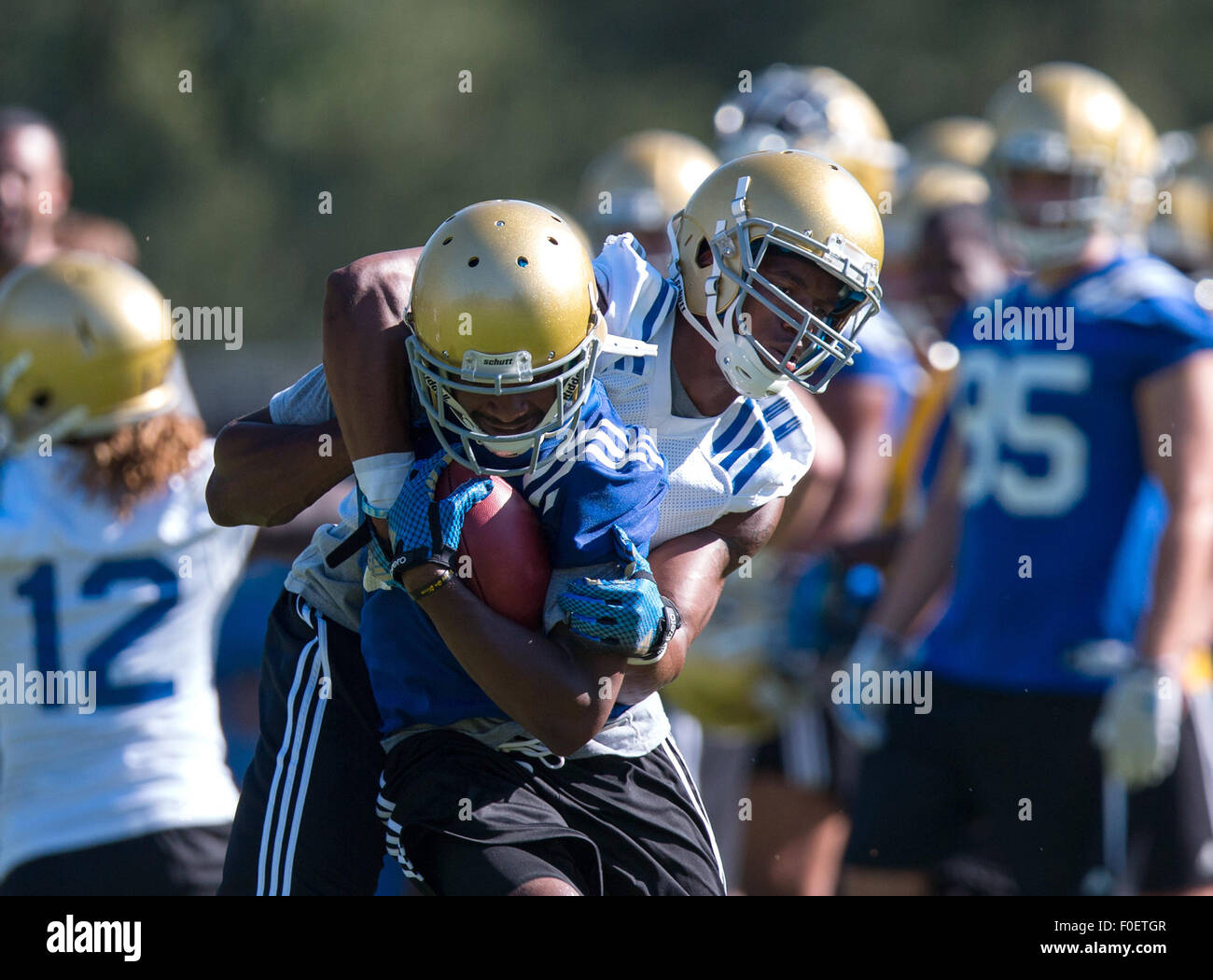 San Bernardino, CA. 10th Aug, 2015. UCLA defensive back (9) Marcus Rios ...