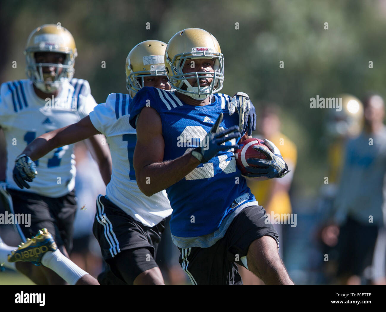 San Bernardino, CA. 10th Aug, 2015. UCLA running back (23) Nate Starks ...