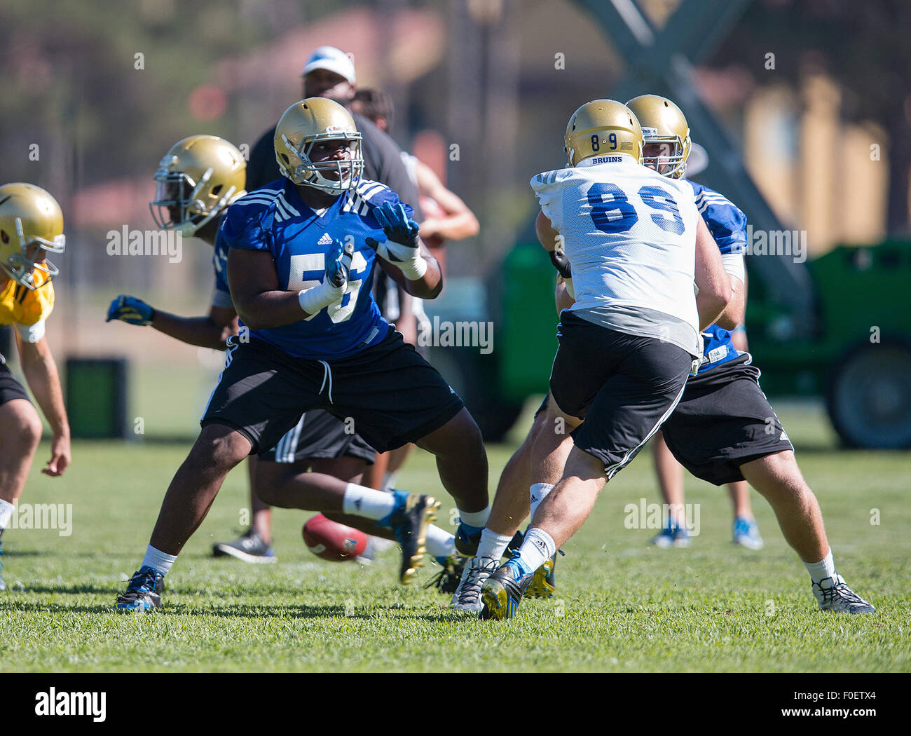 San Bernardino, CA. 10th Aug, 2015. UCLA offensive lineman (56) Josh ...