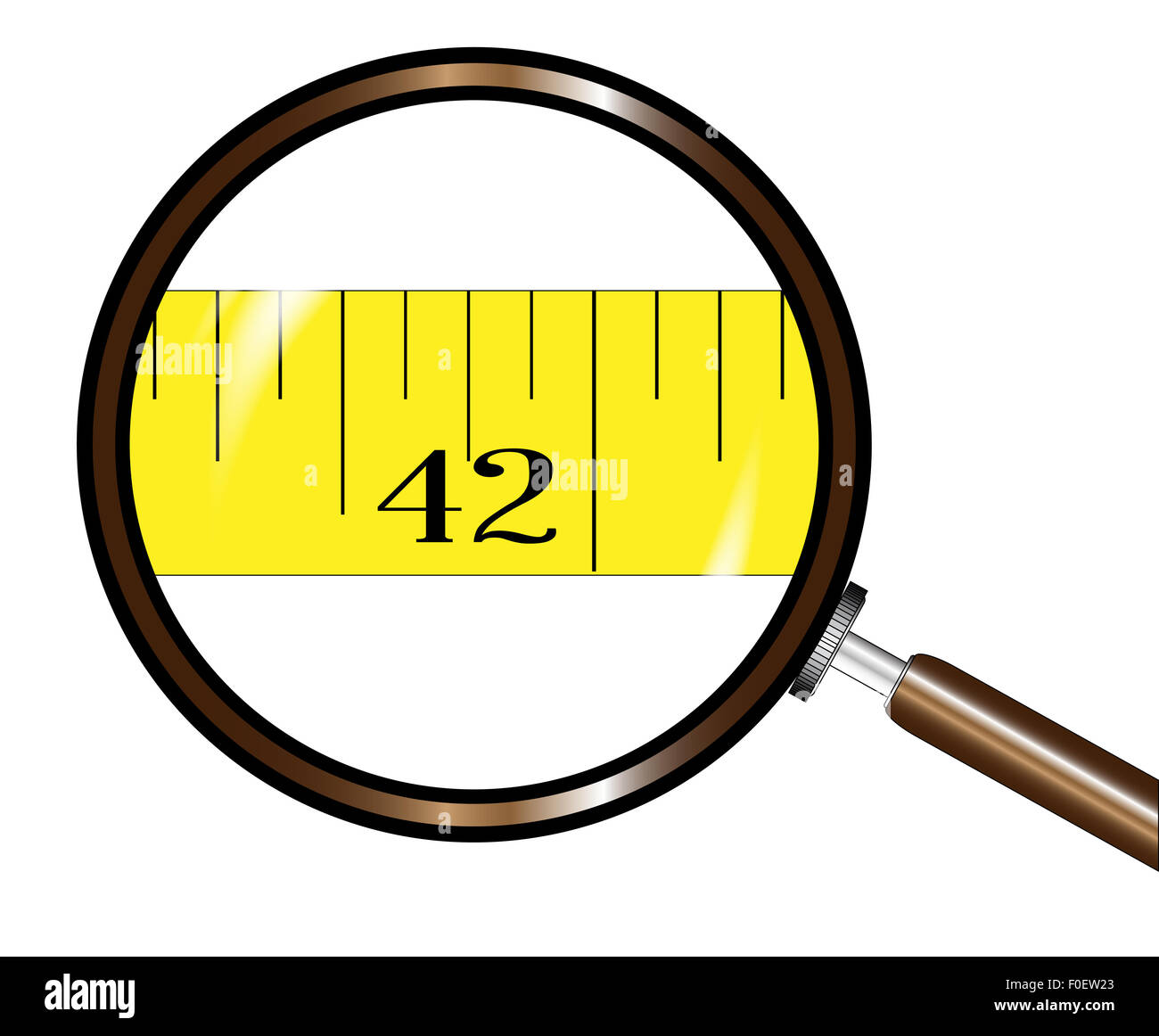 A magnifying glass showing 42 on a tape measure Stock Photo - Alamy