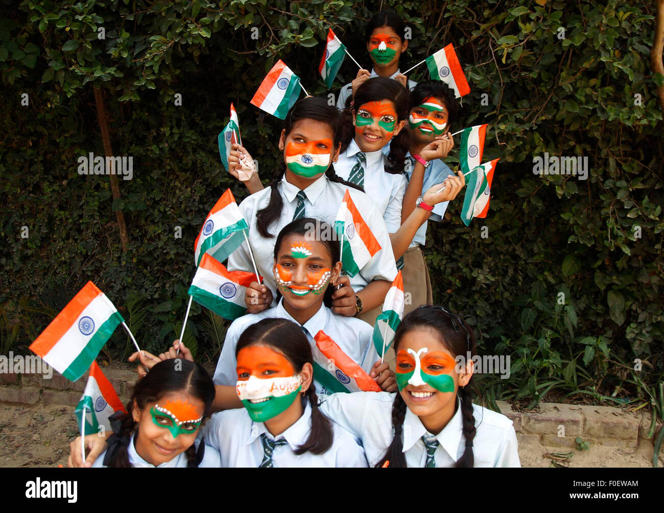 Allahabad, India. 14th Aug, 2015. The school children with the Indian ...