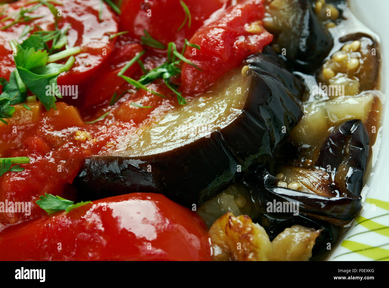 Tombet - traditional vegetable dish from Majorca. sliced aubergines and ...