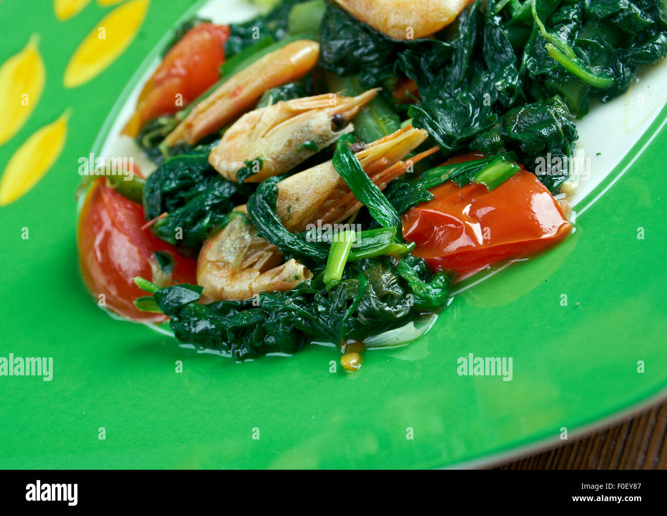 Jamaican Callaloo spinach with Shrimp - popular Caribbean dish Stock ...