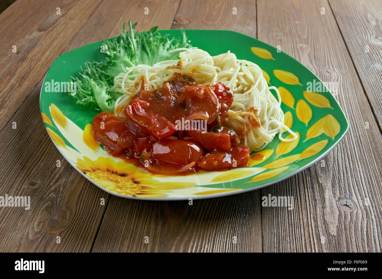 spaghetti alla carrettiera - Sicilian recipe for Italian pasta Stock ...