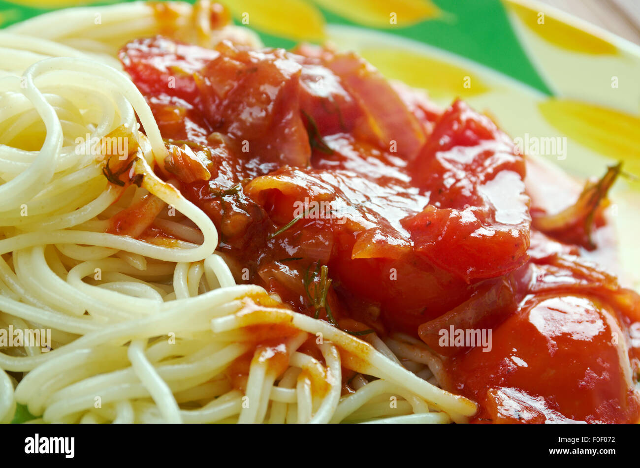spaghetti alla carrettiera - Sicilian recipe for Italian pasta Stock ...