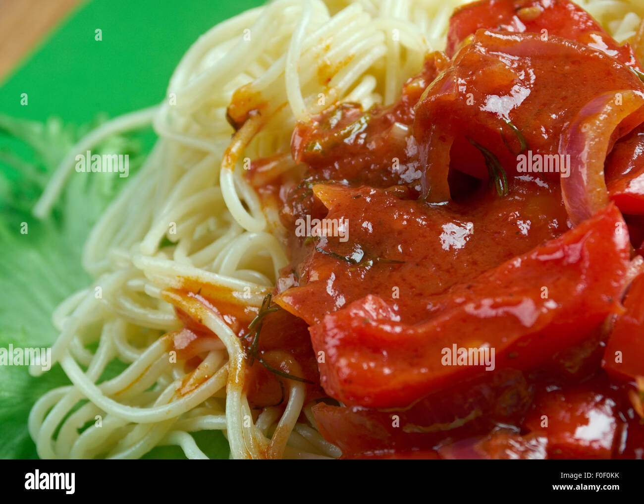 spaghetti alla carrettiera - Sicilian recipe for Italian pasta Stock ...