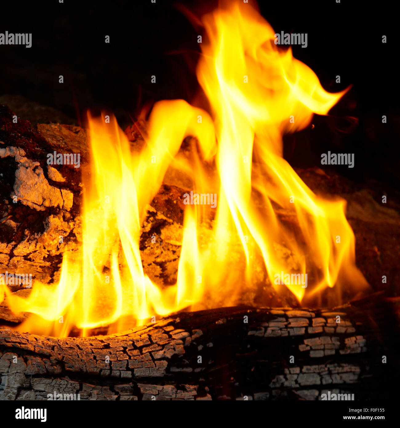 Flame tips on the firewood Stock Photo - Alamy