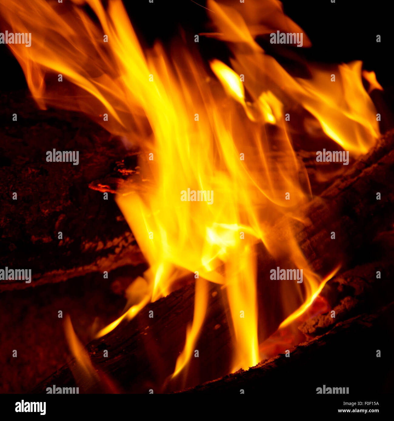 Flame tips on the firewood Stock Photo - Alamy